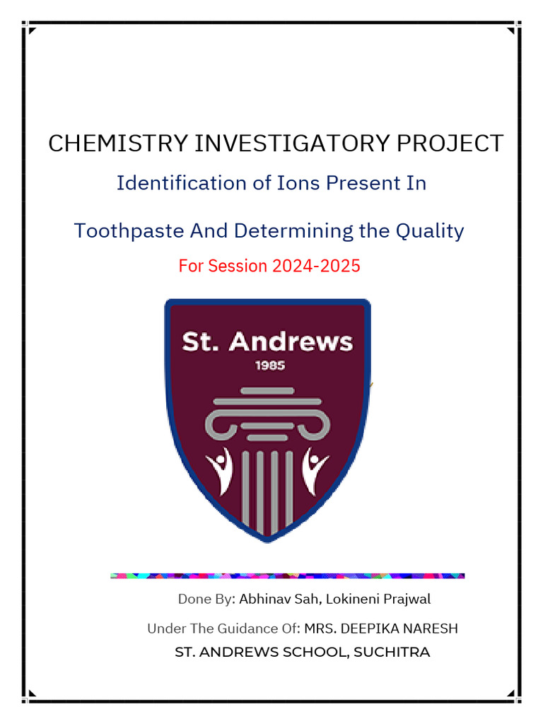 Chemistry Investigatory Project XII On Toothpaste Analysis | PDF ...