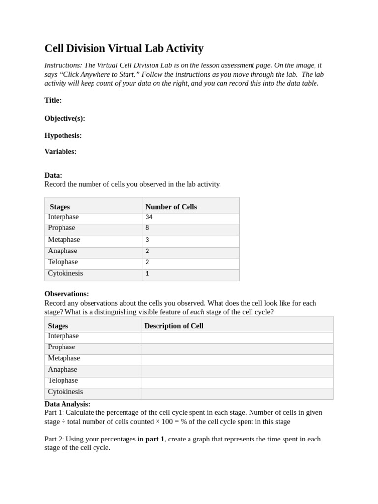 03 01 Virtual Cell Division Lab Report | PDF | Teaching Methods & Materials | Wellness