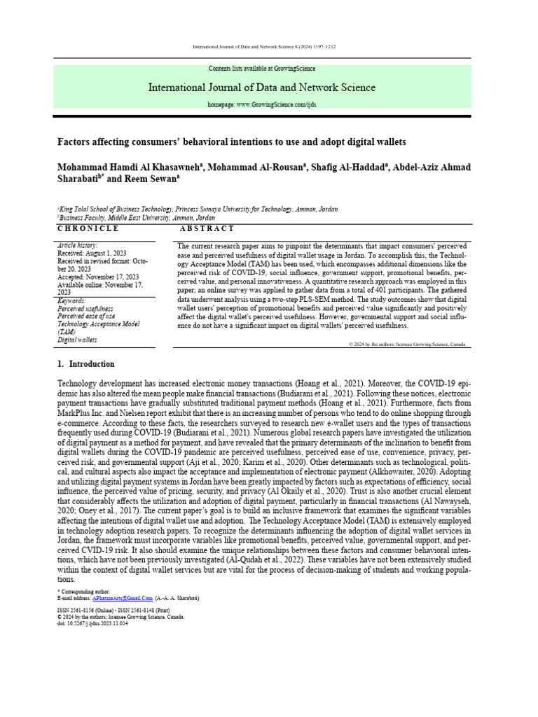 Factors Affecting Consumers Behavioral Intentions To Use and Adopt Digital Wallets | PDF ...