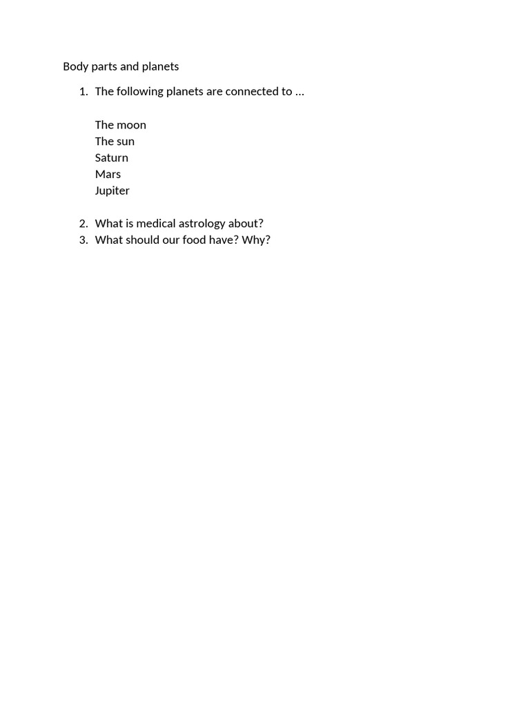 Medical Astrology: Body Parts & Planets | PDF