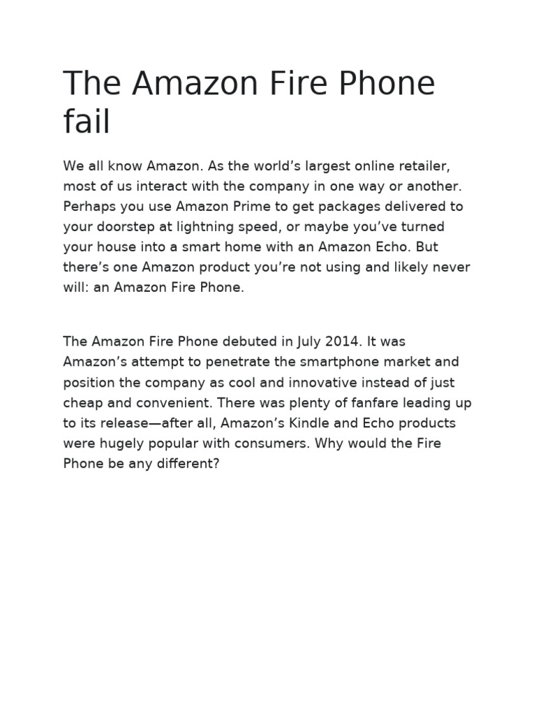 Amazon Fire Phone: A Case Study in Failure | PDF | Mobile Phones ...
