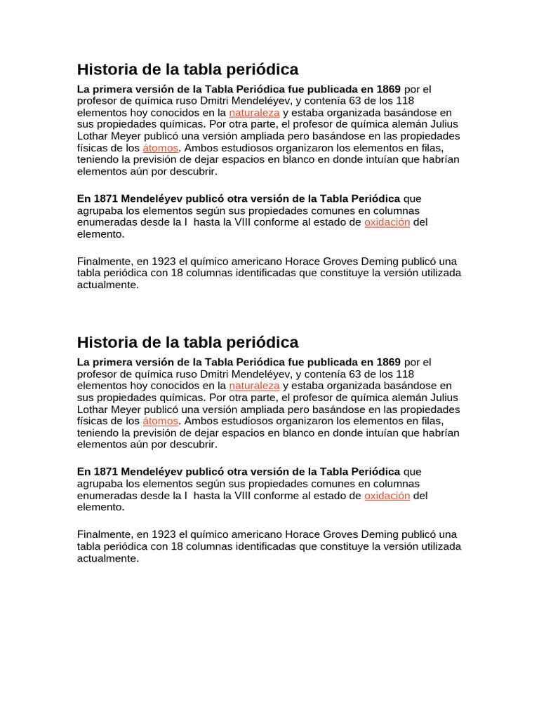 Historia de La Tabla Periódica | PDF