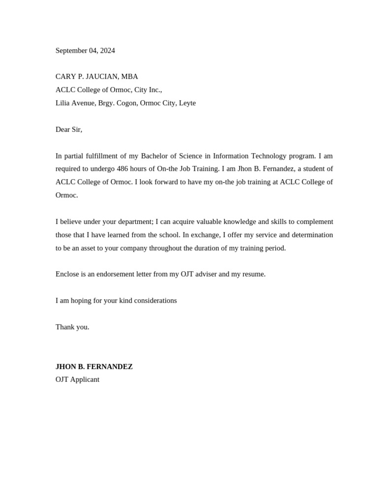 Application Letter-Fernandez | PDF