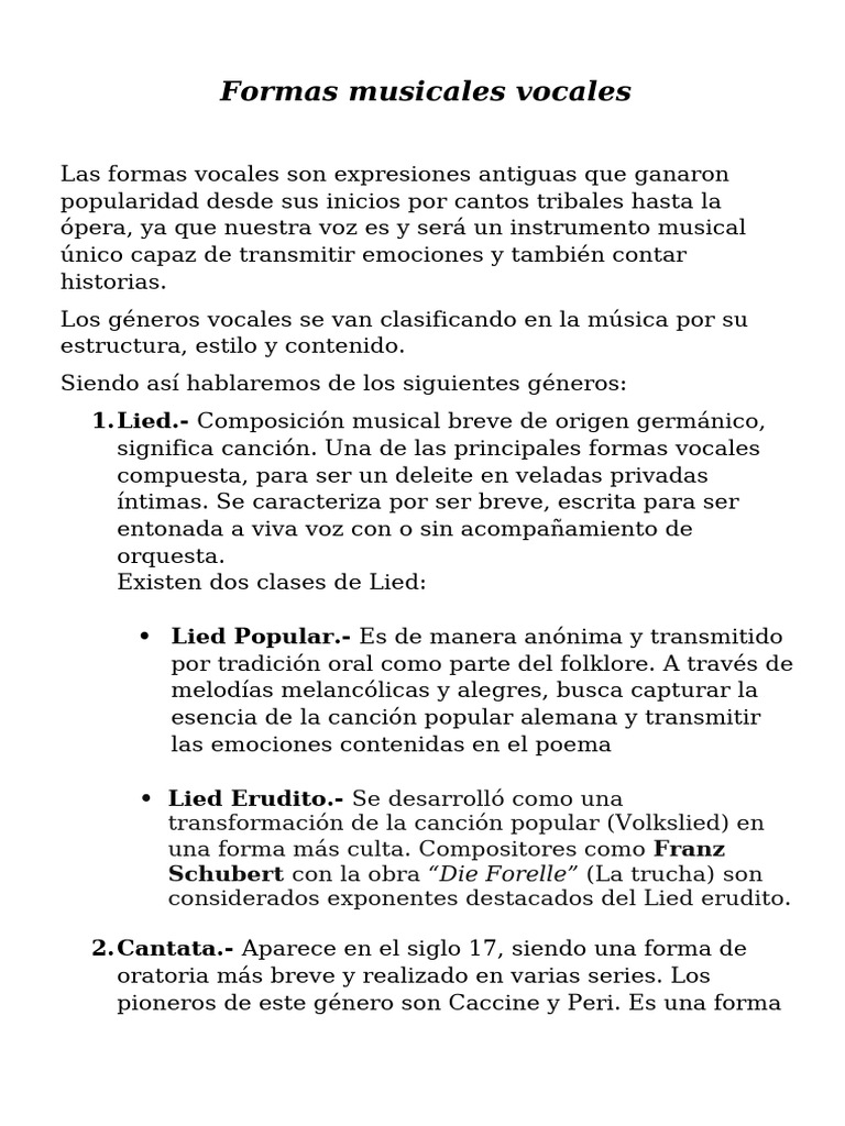 Formas Musicales Vocales | PDF | Canciones | Música clásica
