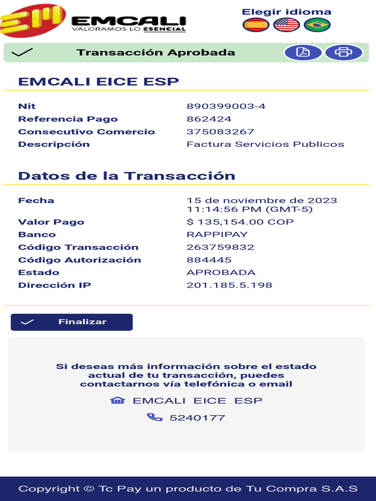 Sistema de Pagos Emcali Eice Esp | PDF | Finanzas y dinero