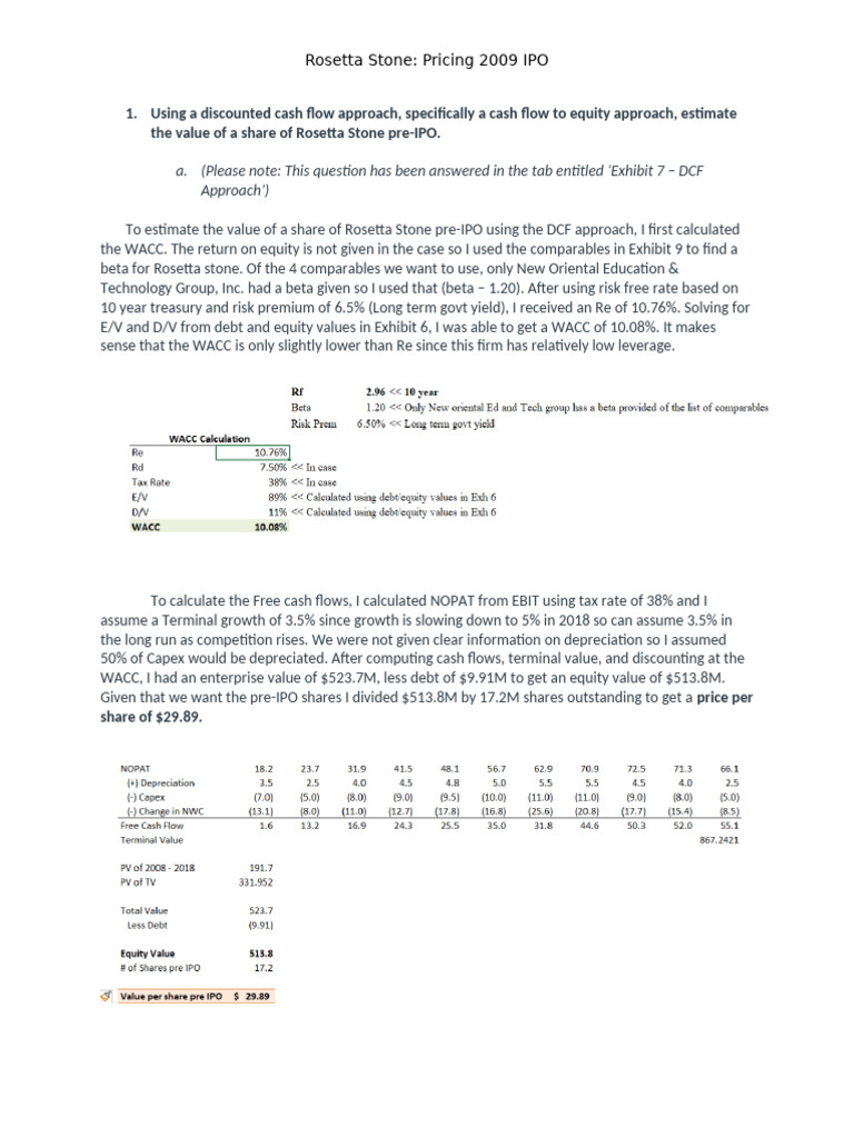 Rosetta Stone Pre-IPO Valuation Analysis | PDF | Initial Public ...
