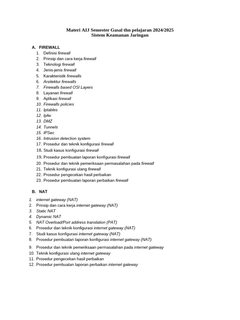 Materi AIJ Gasal THN Pelajaran 2024-25 | PDF