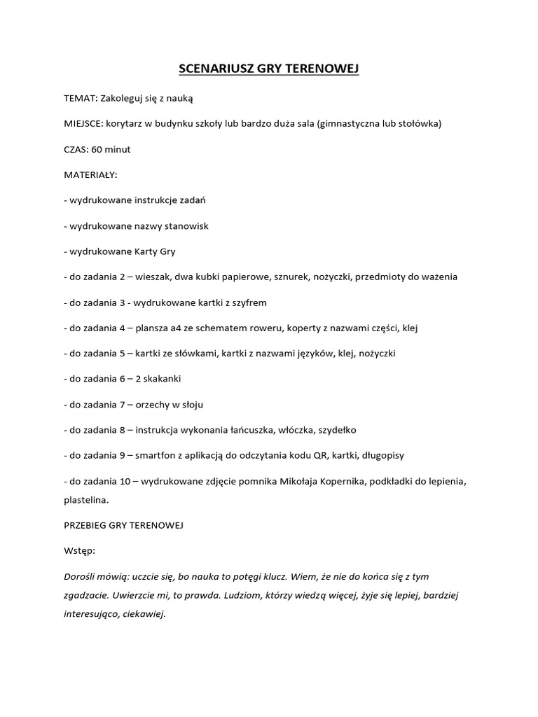 Scenariusz Gry Terenowej | PDF