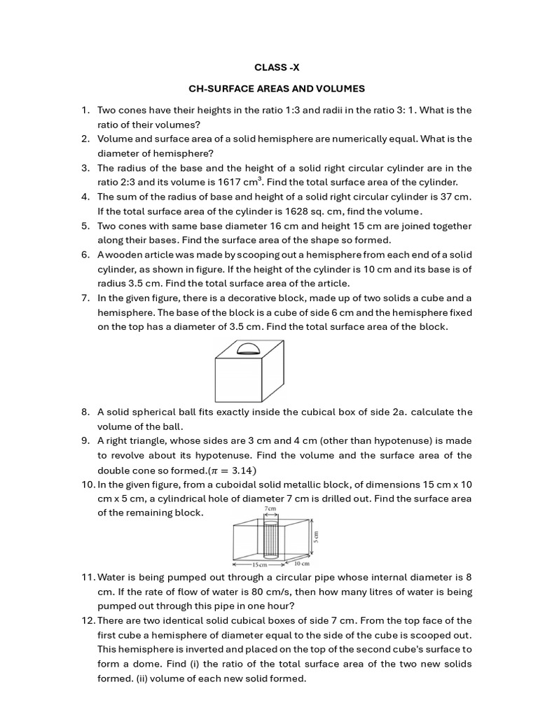 Extra Ques - SA and VOL - X | PDF | Sphere | Area