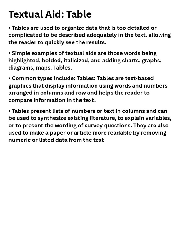 Textual Aid: Table | PDF | Art