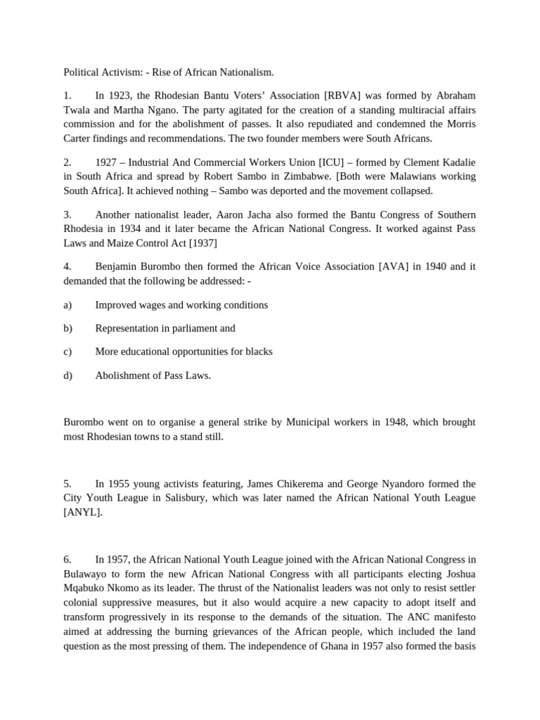 9.rise of African Nationalism | PDF | United Kingdom–Zimbabwe Relations ...