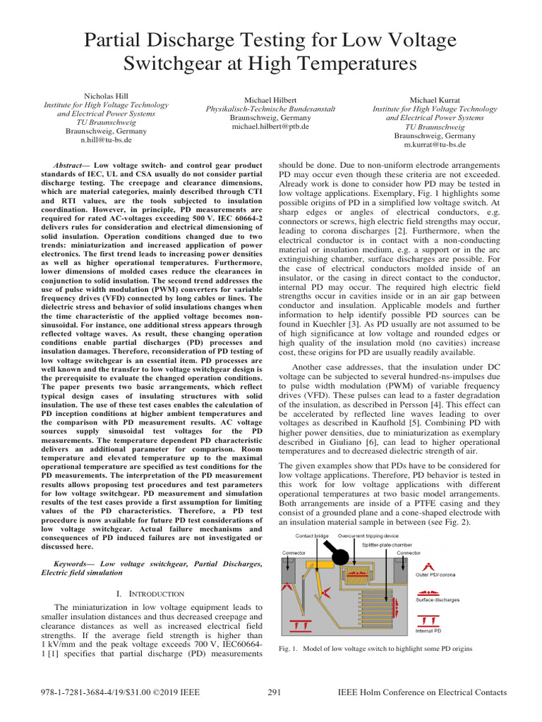 Paper - Partial Discharge Testing For Low Voltage Switchgear at High ...