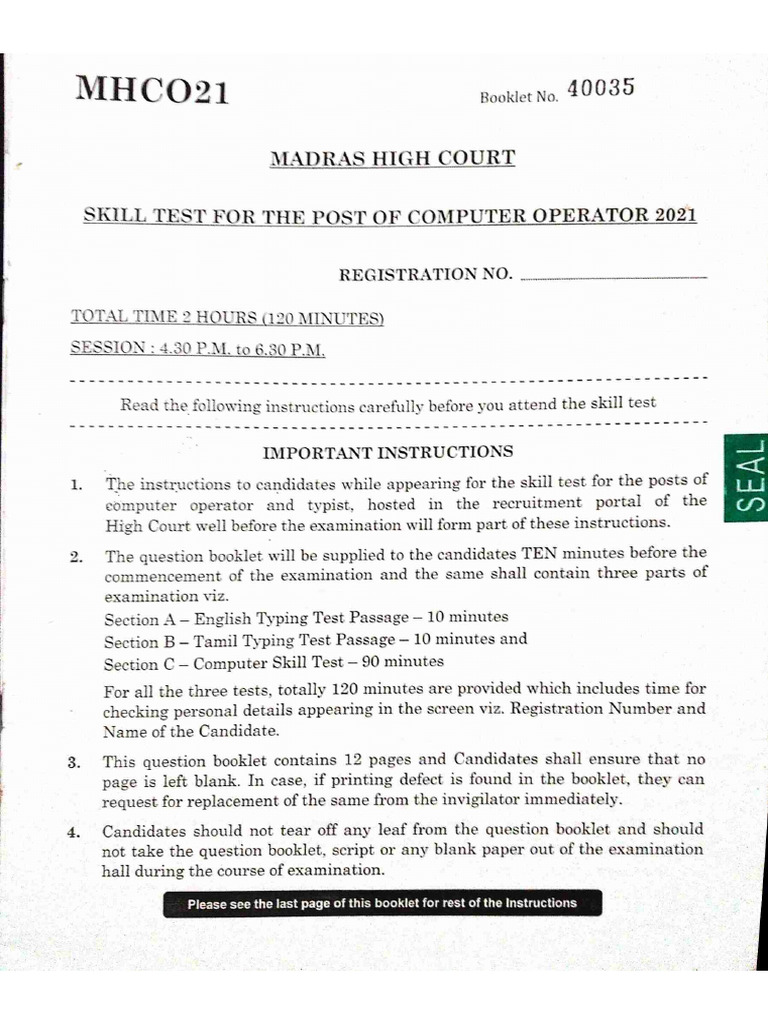 MHC skill test question | PDF