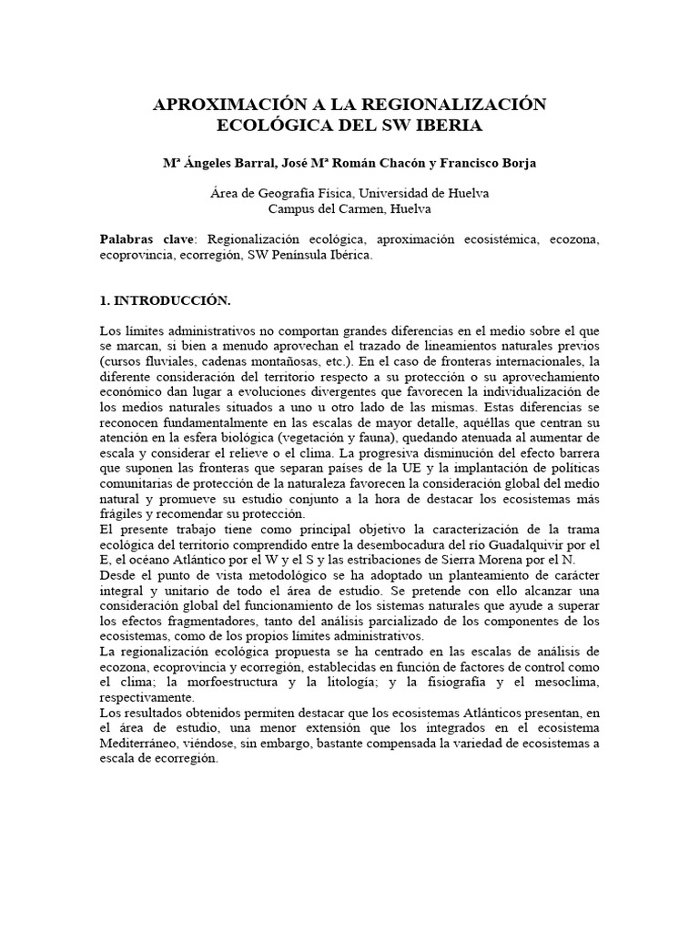 Aproximación A La Regionalización Ecológica Del SW Iberia | PDF | Zona ...