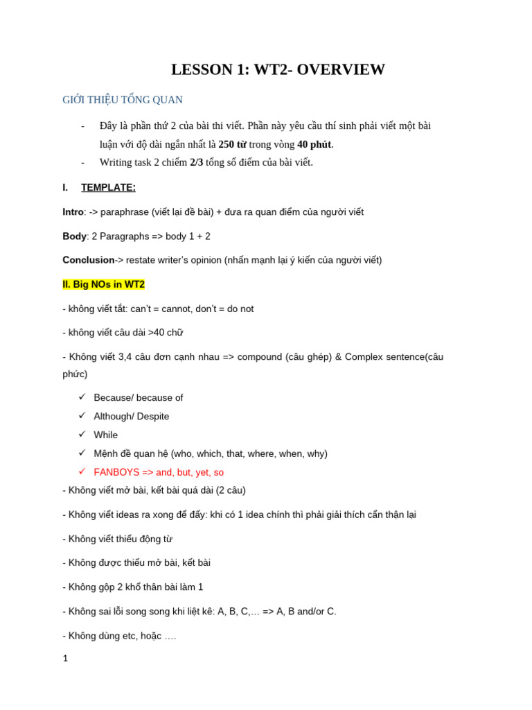 WT2- OVERVIEW - CẤU TRÚC 2 LOẠI ĐOẠN VĂN | PDF