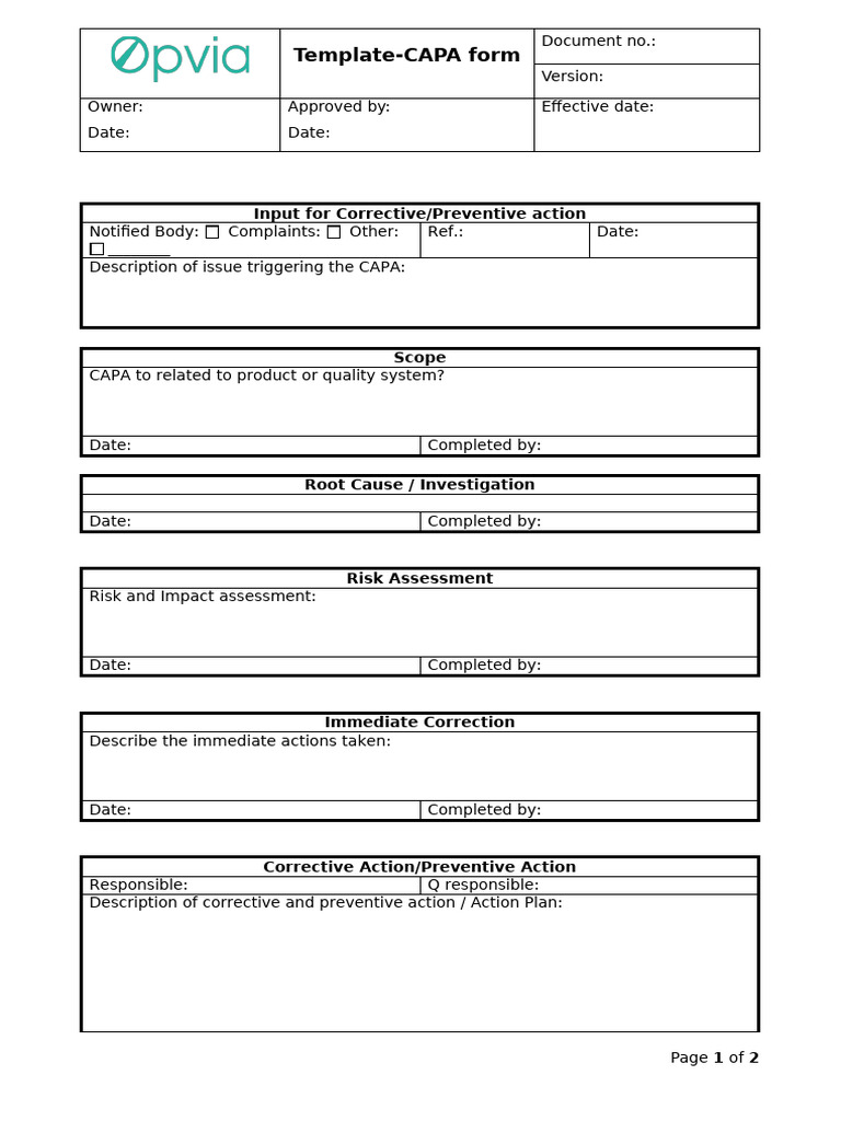 CAPA Form Template Opvia | PDF | Finance & Money Management ...