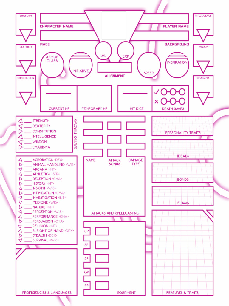 Faerie Fire Character Sheet Form Fillable (PINK) | PDF