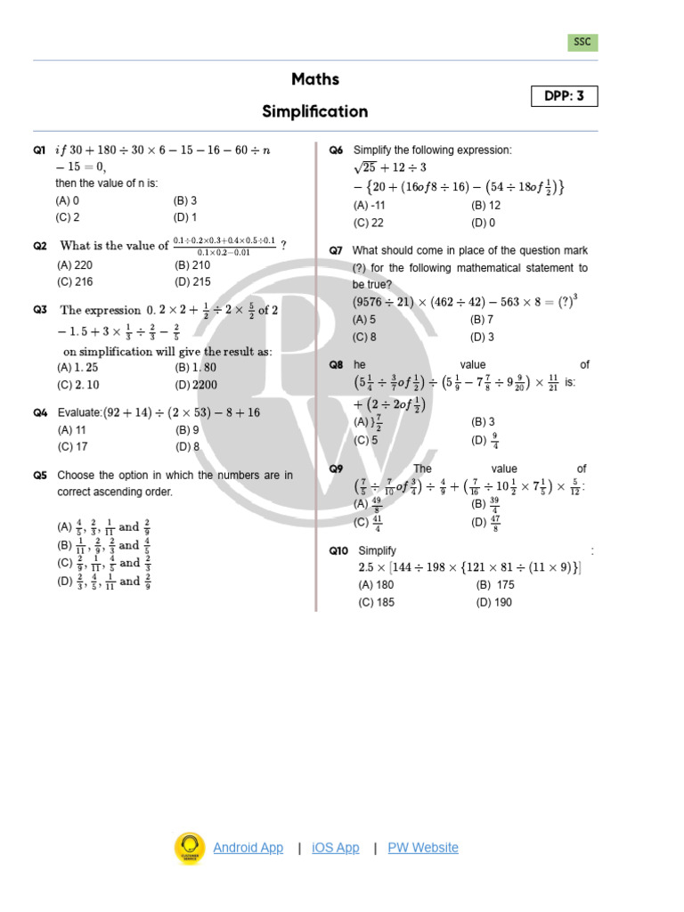 Simplification - DPP 03 (English) (Maths) | PDF | Mobile Software Simplification - DPP 03 (English) (Maths) | PDF | Mobile Software