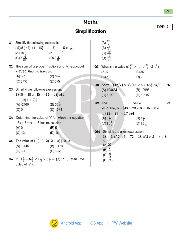 Simplification Dpp 02 English Maths Pdf Mathematics Mathematical Objects