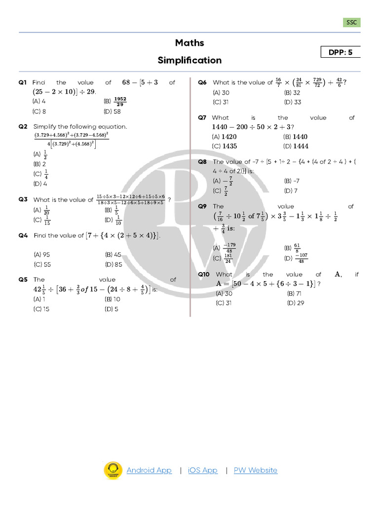 Simplification - DPP 05 (English) (Maths) | PDF
