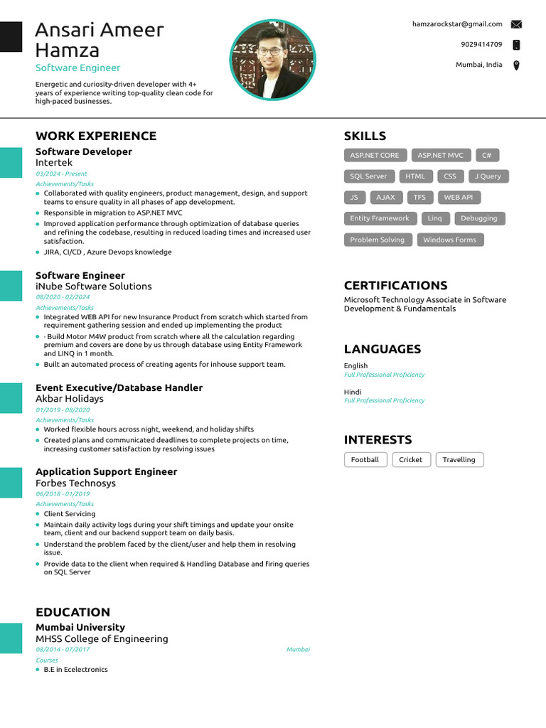 Hamza_CV_SDE_2024 | PDF | Language Integrated Query | Entity Framework