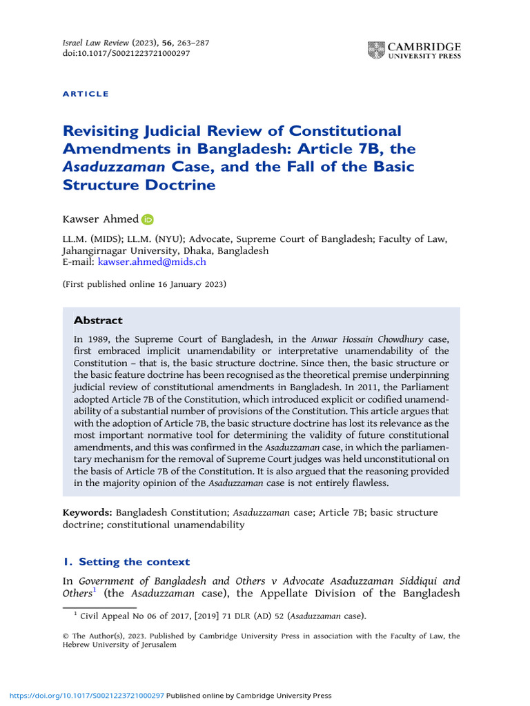Revisiting Judicial Review of Constitutional Amendments in Bangladesh Article 7b The Asaduzzaman ...