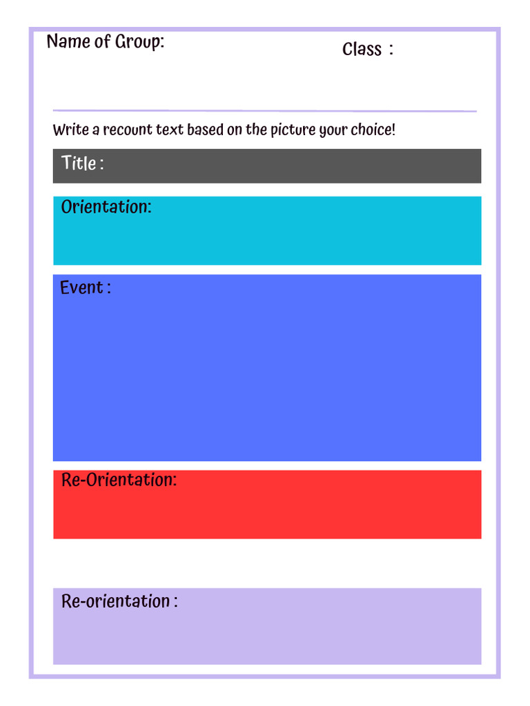 Purple Illustrative Recount Text Worksheet | PDF