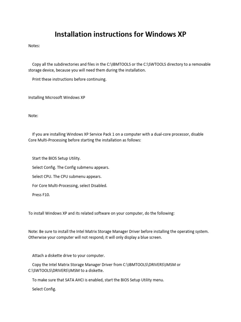 Installation Instructions For Windows XP | PDF | Windows 2000 | Installation (Computer Programs)