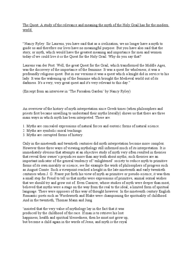 The Quest. A Study of The Relevance and Meaning The Myth of The Holy ...