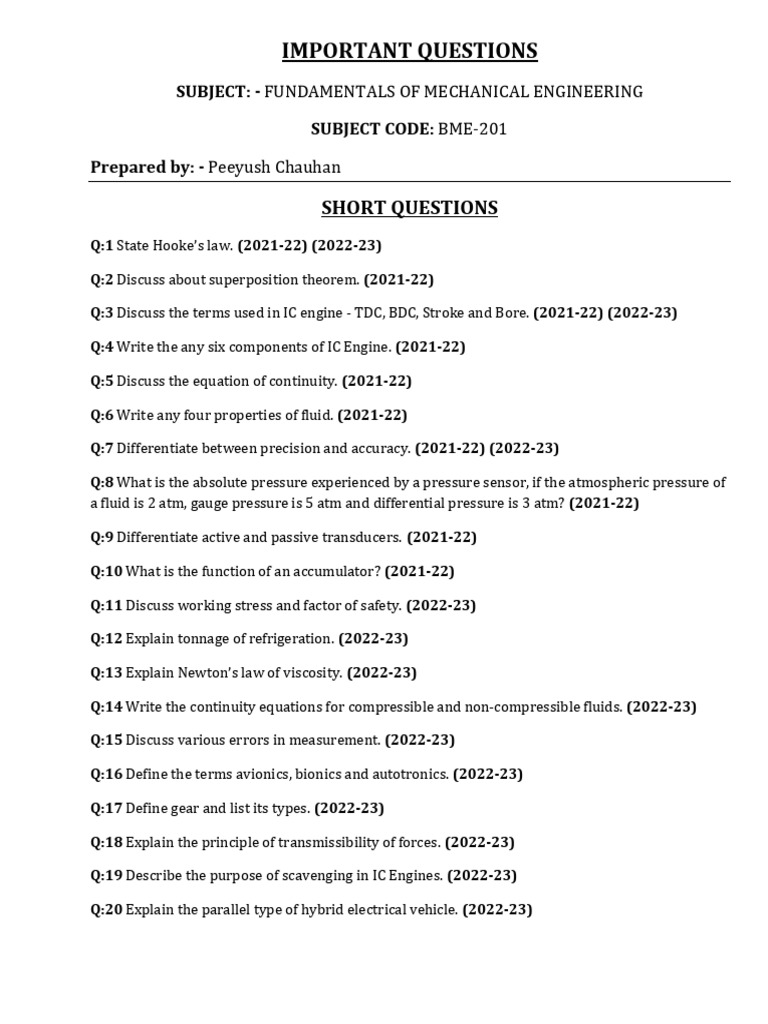 Fme Important Short Questions | PDF