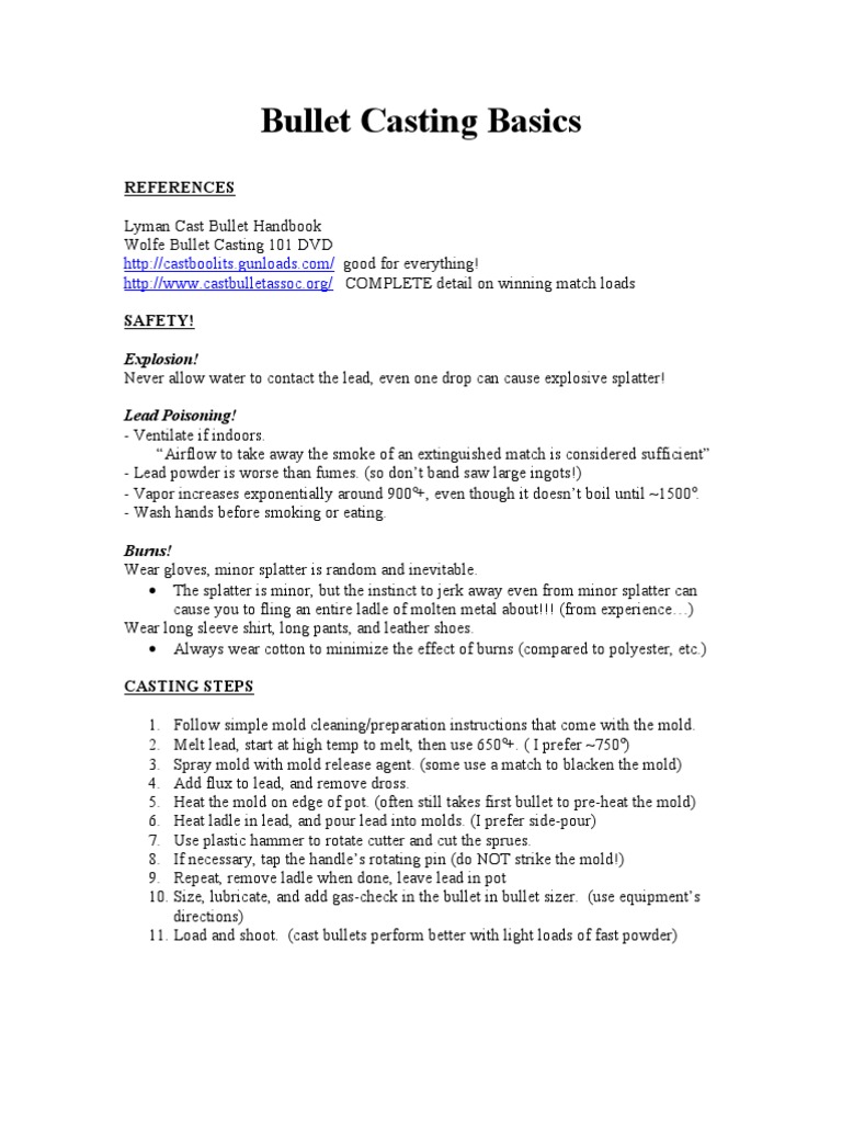 Bullet Casting 101 | PDF | Bullet | Casting (Metalworking)