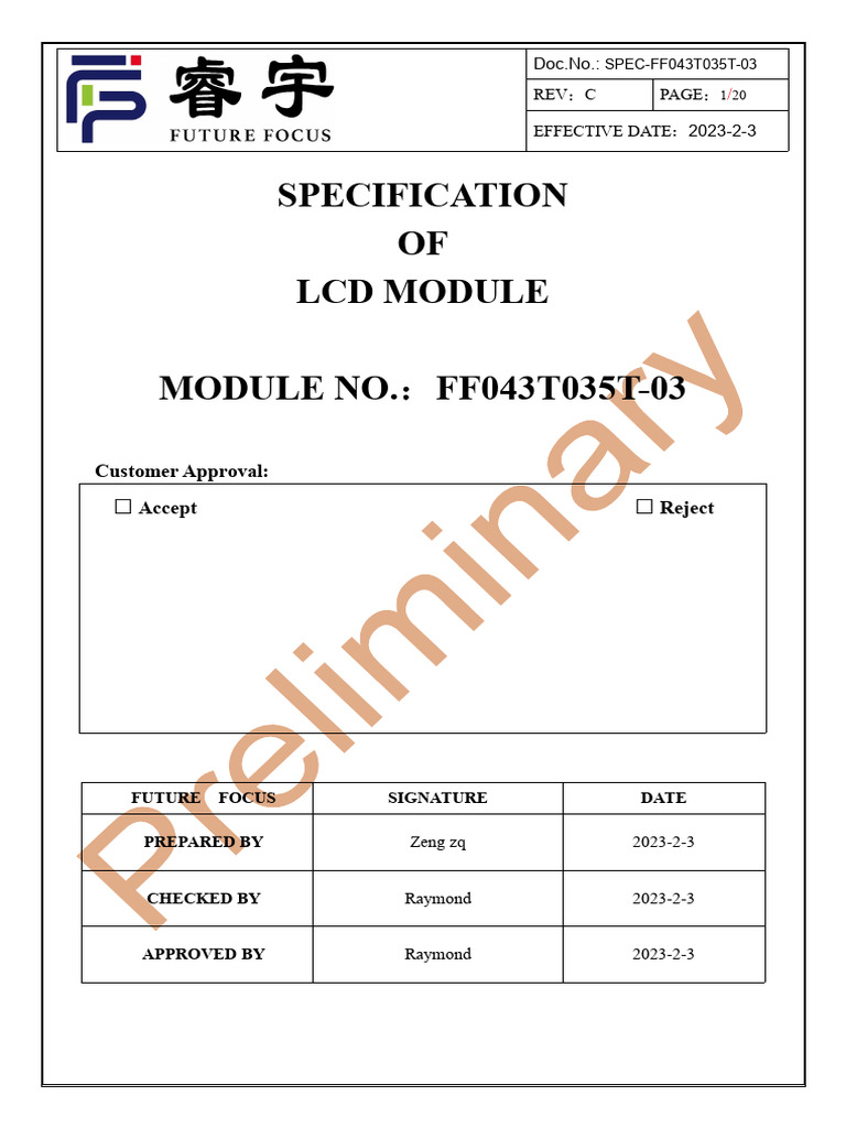 Spec Ff043t035t 03 C 004 Pdf Printed Circuit Board Liquid