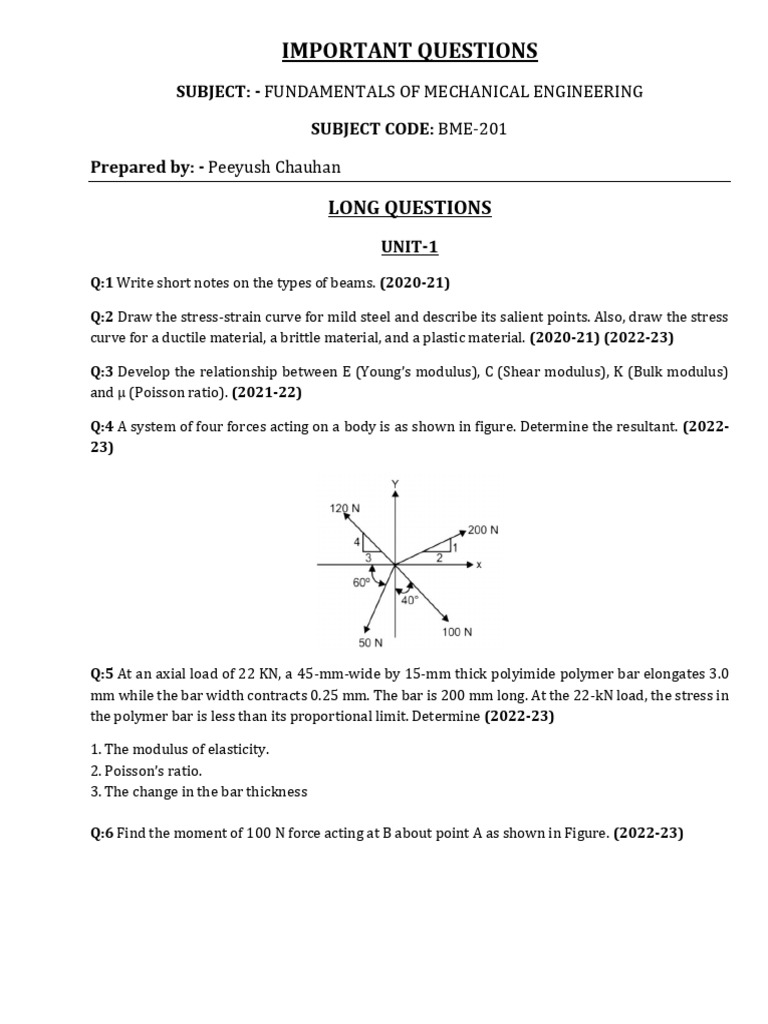 Fme Important Long Questions | PDF | Pressure Measurement | Young's Modulus