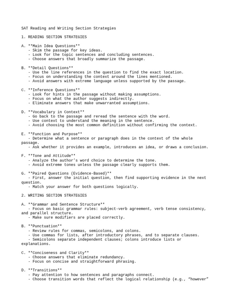 SAT_Reading_Writing_Strategies | PDF | Question | Sentence (Linguistics)