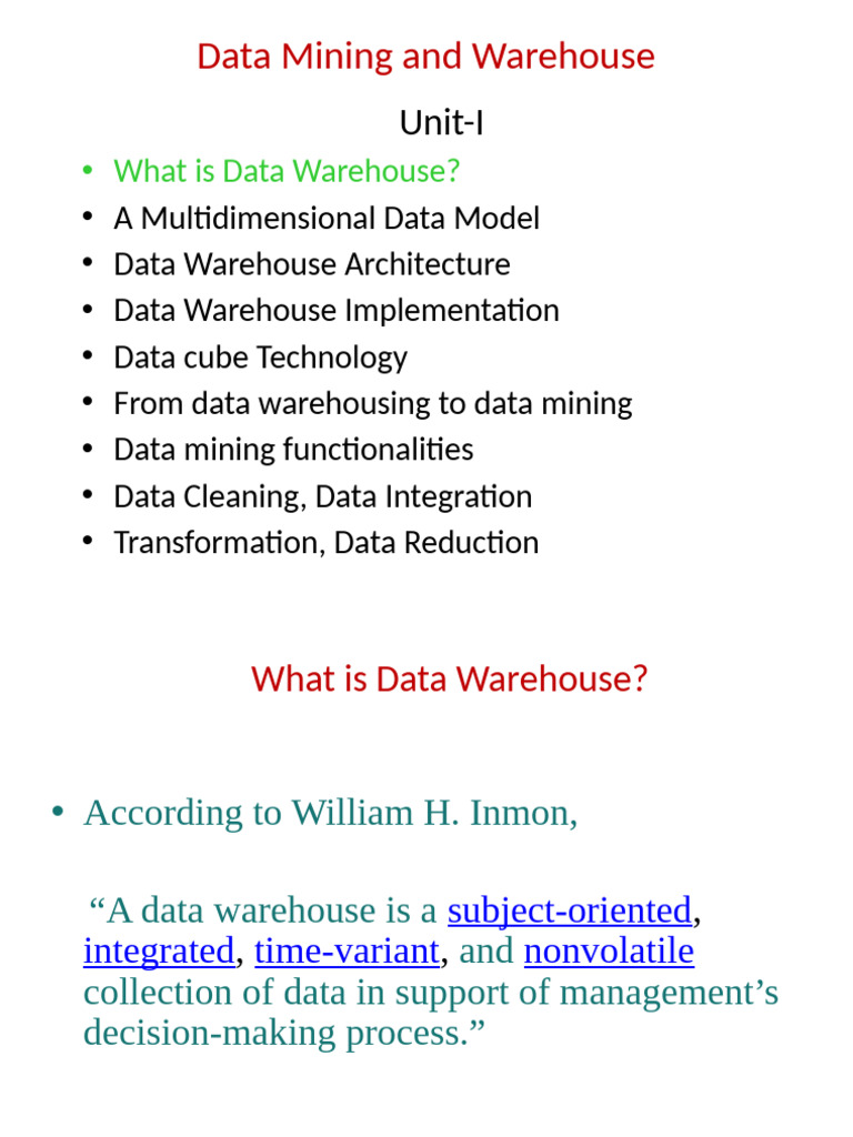 Data Mining Unit 1 | PDF | Data Warehouse | Databases