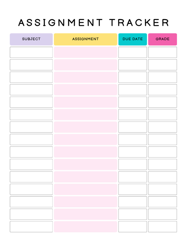 Pink and White Simple Assignment Tracker Planner | PDF