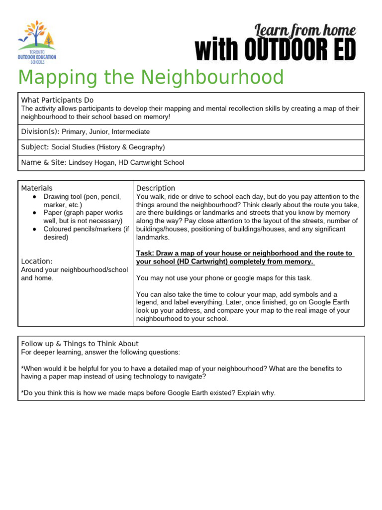 Mapping The Neighbourhood, Outdoor Ed | PDF