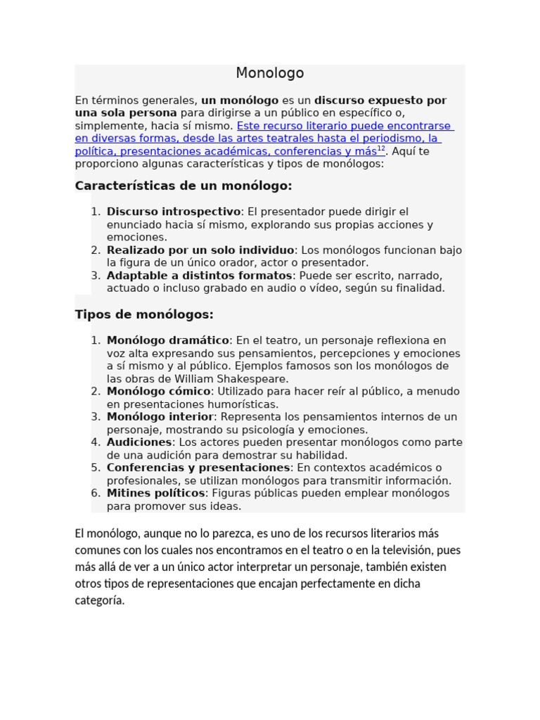 Monologo | PDF | Monólogo | Teatro