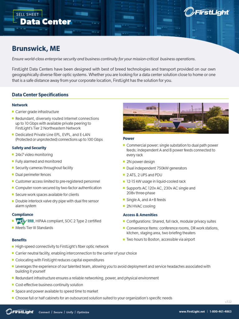 FirstLight Data Center Brunswick ME July2022 | PDF | Data Center | Computer Network