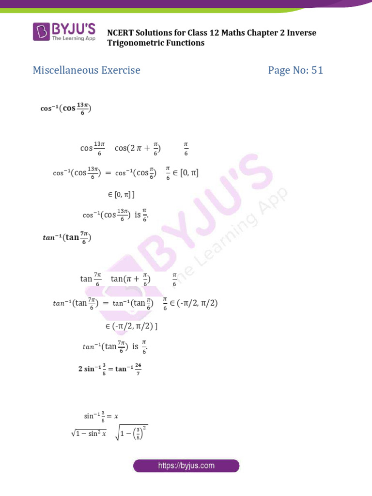 Class 12 Maths Ch 2 Inverse Trigonometry Solutions | PDF | Trigonometric Functions ...