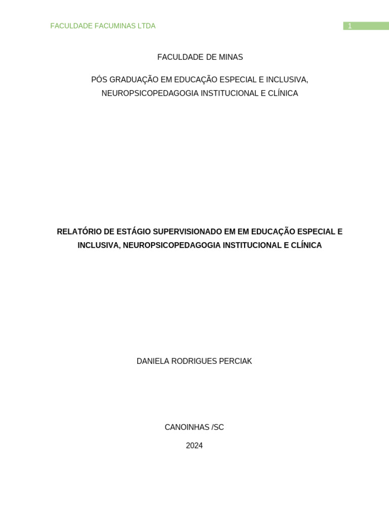Relatorio Pronto Pos Ed Especial Incluisiva e Psicopedagogia | PDF ...