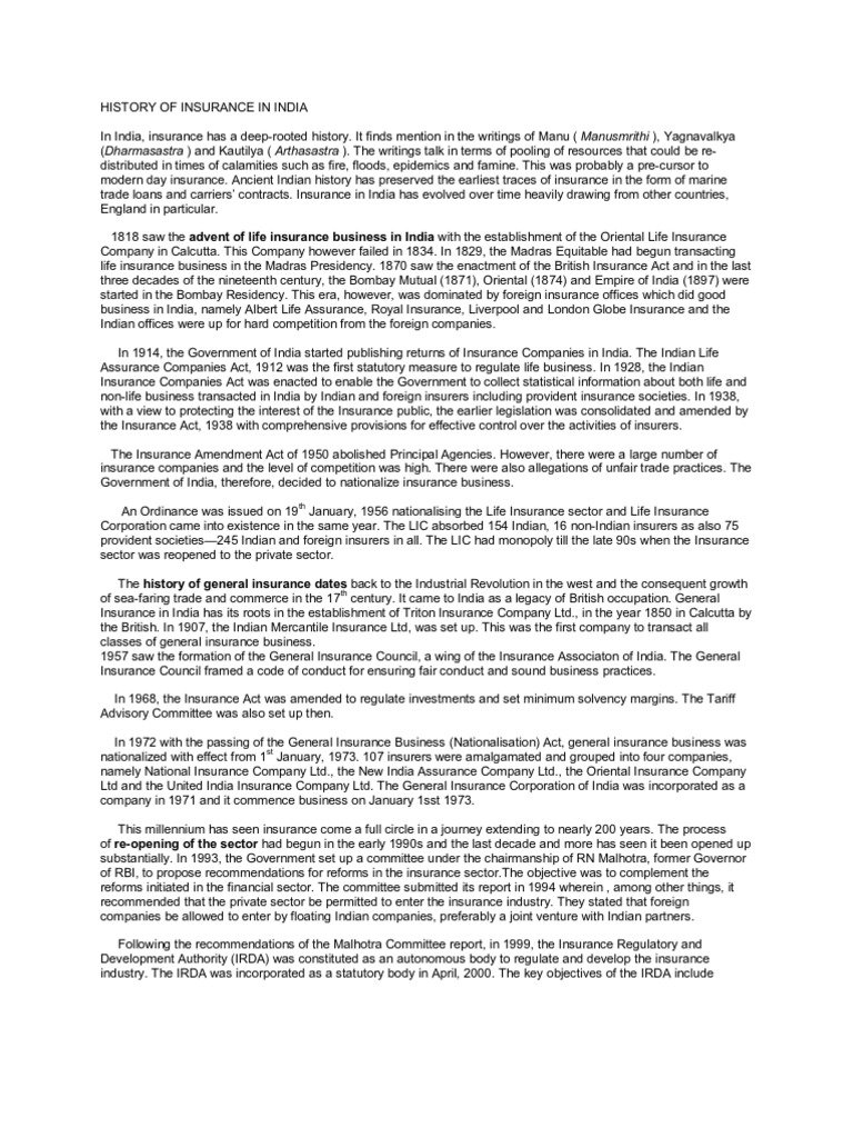 History of Insurance in India | PDF | Insurance | Financial Services