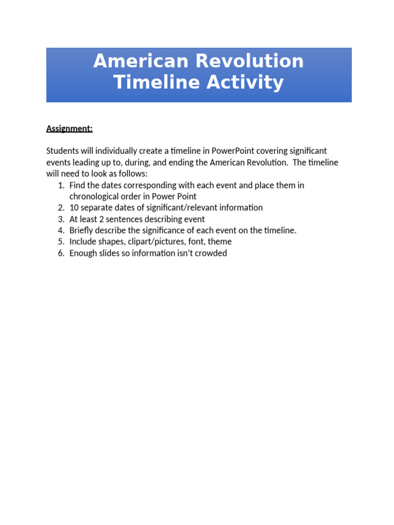 American Revolution Timeline Activity | PDF