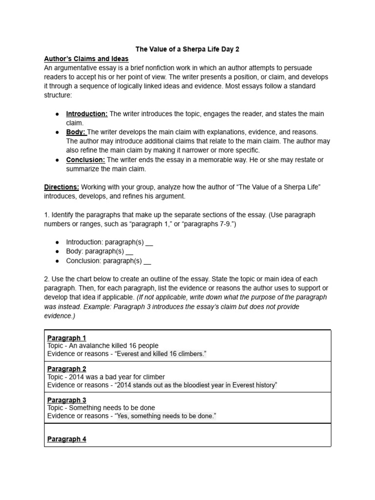 Analyzing "The Value of a Sherpa Life" | PDF | Essays | Mount Everest