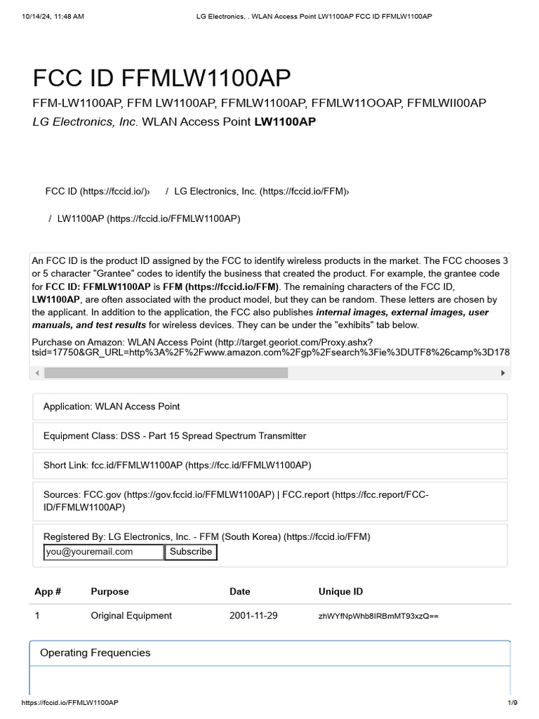 38mW - 2001 Access Point LG Electronics, - WLAN Access Point LW1100AP FCC ID FFMLW1100AP | PDF ...