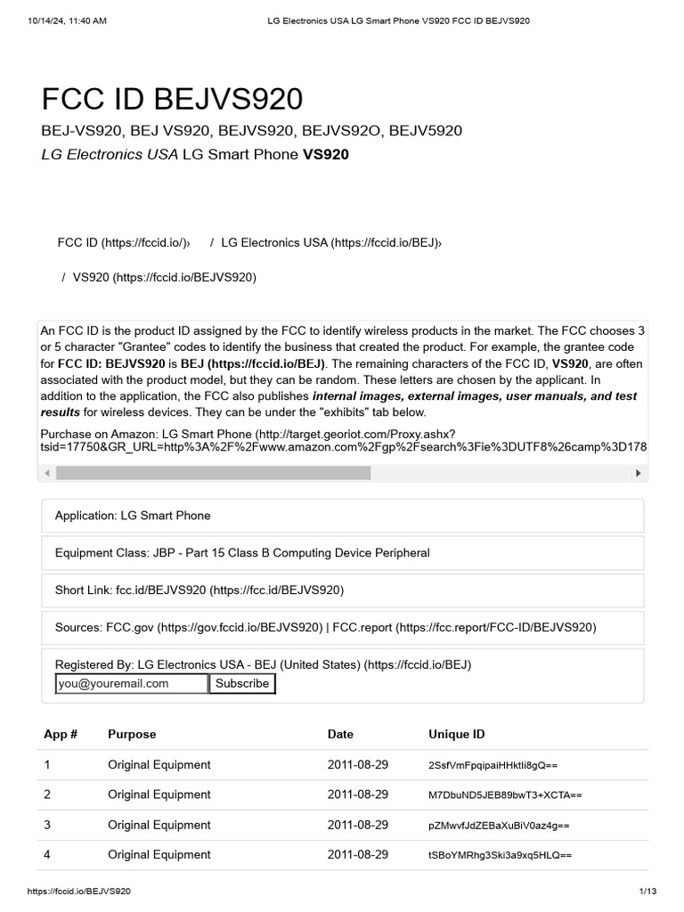 LG Electronics Usa LG Smart Phone Vs920 FCC Id Bejvs920 | PDF ...