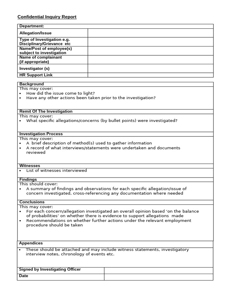 Confidential Inquiry Report Summary | PDF