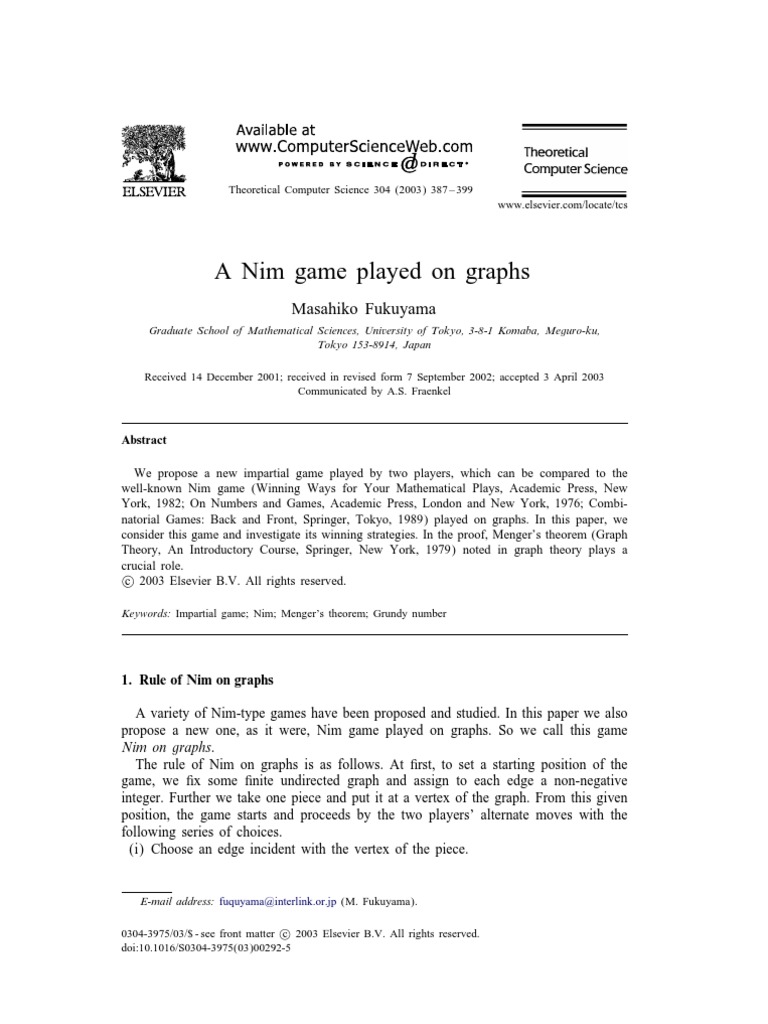 A Nim Game Played On Graphs | PDF | Graph Theory | Discrete Mathematics