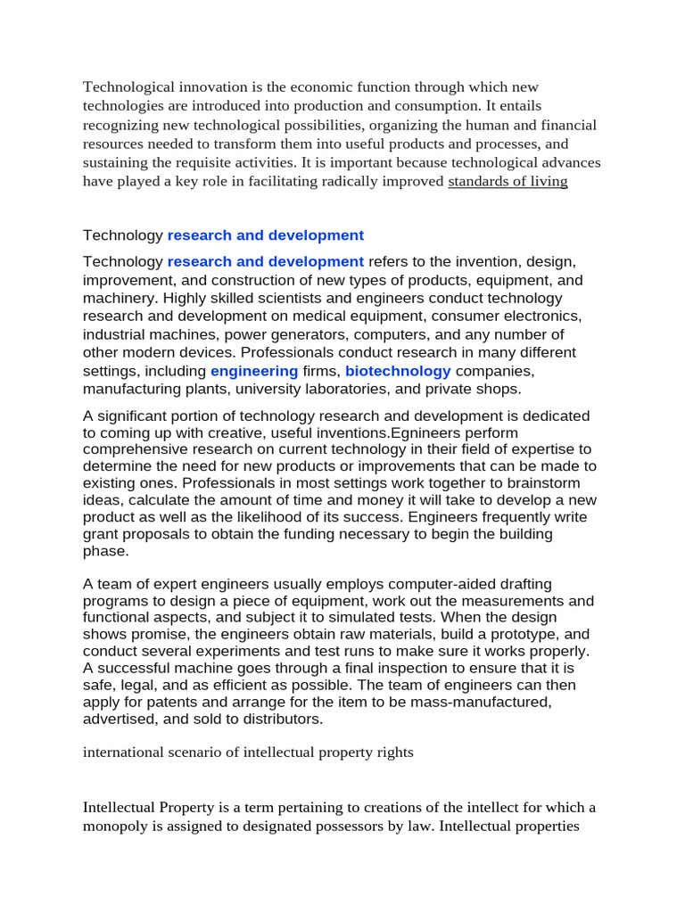 Technological Innovation | PDF | Intellectual Property | Patent