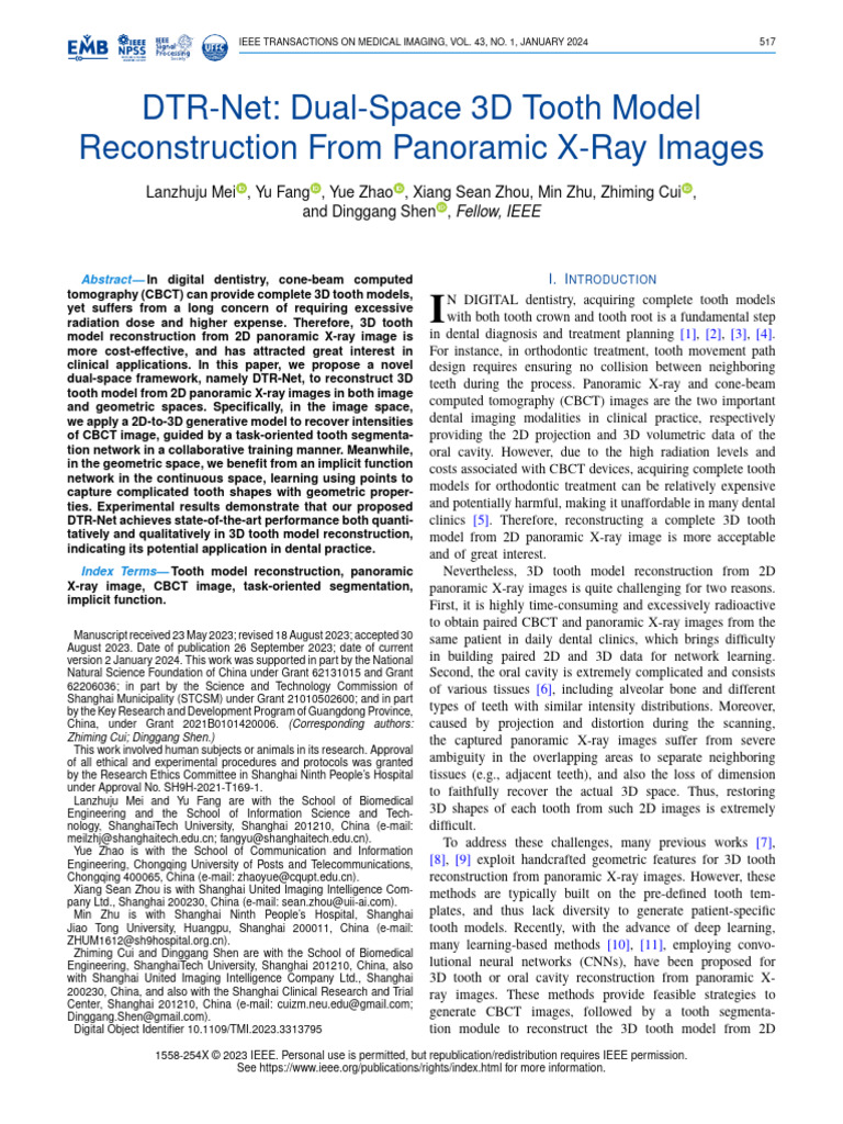 DTR-Net Dual-Space 3D Tooth Model Reconstruction From Panoramic X-Ray Images | PDF | Image ...